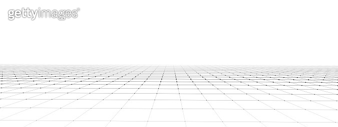 Wireframe landscape. Vector perspective grid. Digital space. Mesh on a ...