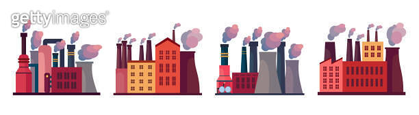 Set of different types of factory buildings of heavy industry white ...