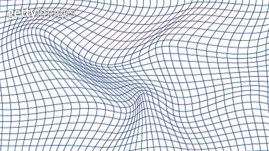 Abstract distorted wireframe wave. Vector curve surface background ...