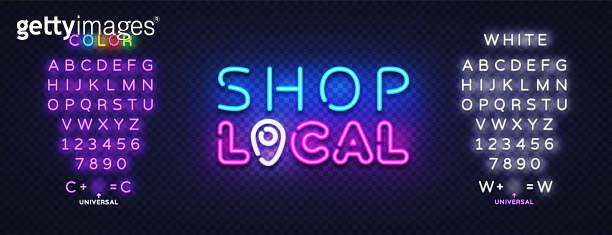 Shop local Neon Logo, great design for any purposes. Isolated vector ...