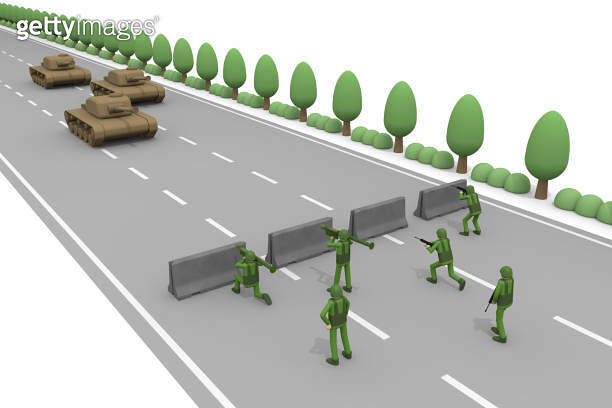 Defend with barricades. War on borders. military invasion. the scene of ...