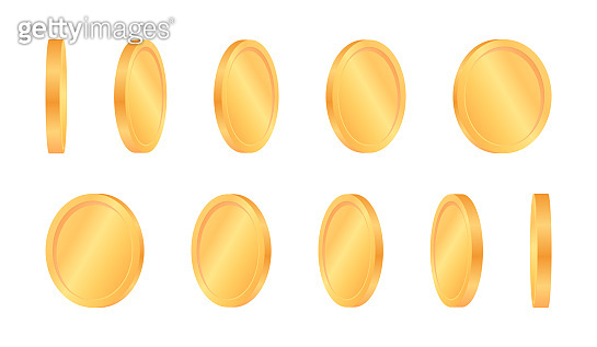 Rotating golden coin set. Empty 3d gold coins at different angles ...