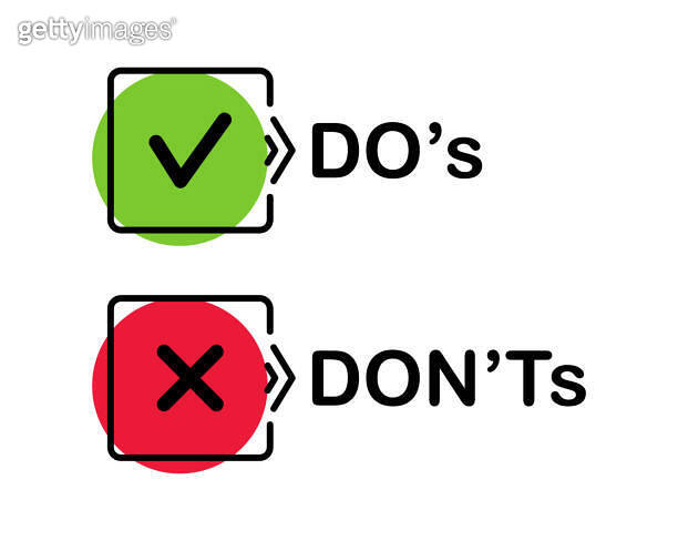 Do and don't. Do's and don'ts icons. Positive and negative symbols ...