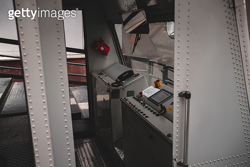 Dashboard inside of the cabin funicular cable railway train ...