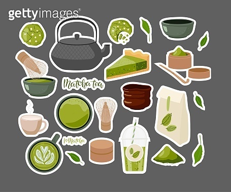 Green Matcha Tea sticker set. Set of Matcha healthy drink stickers ...