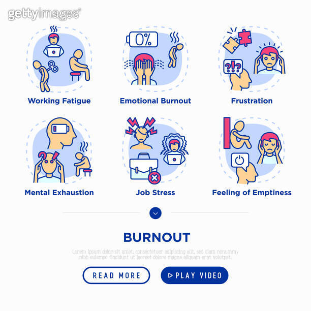 Emotional burnout set. Thin line icons. Working fatigue, job stress ...