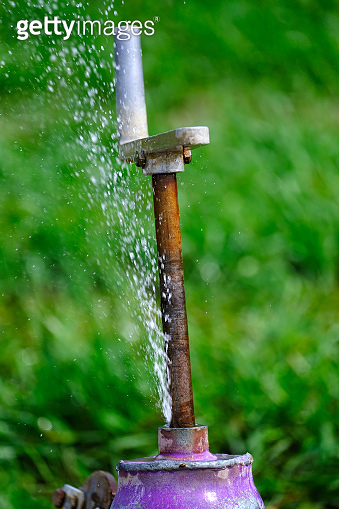 Farm Field Sprinkler Pipe with Leaky Valve Water Leaking Spraying from ...