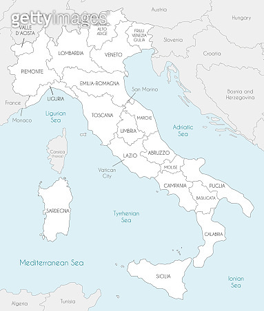 Vector map of Italy with regions and administrative divisions, and ...