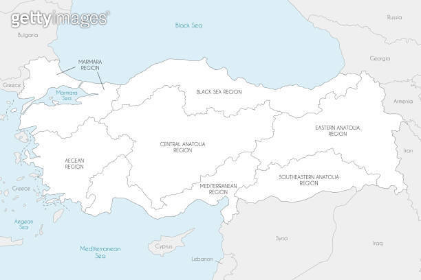Vector map of Turkey with regions and geographical divisions, and ...