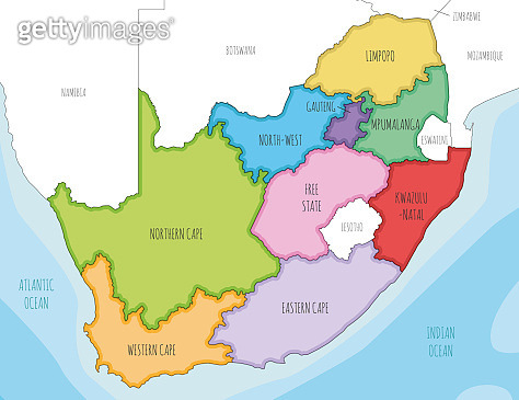 Vector illustrated map of South Africa with provinces and ...