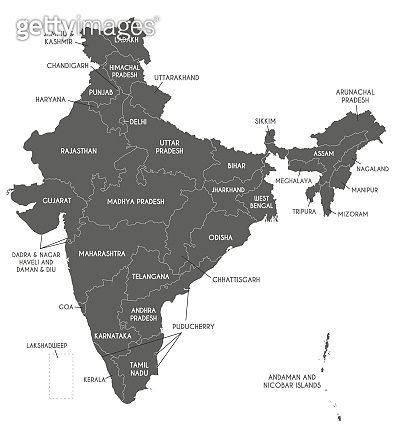 Vector map of India with states and territories and administrative ...