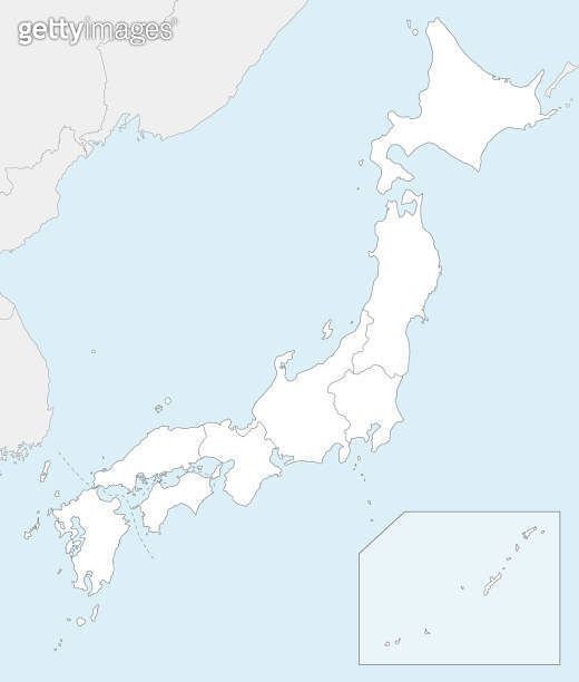 Vector blank map of Japan with regions and administrative divisions ...