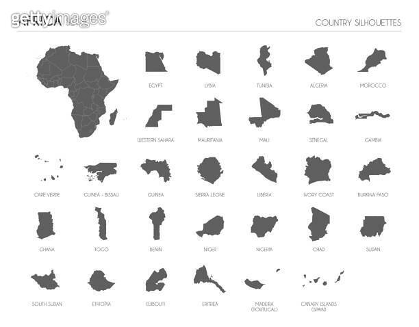 Set of 30 high detailed silhouette maps of African Countries and ...