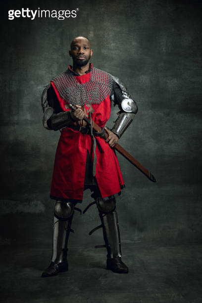 Medieval knight. Portrait of brutal african man, medieval warrior ...