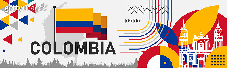 Colombia national day banner with map, flag colors background. modern ...