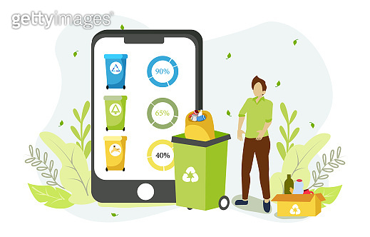 Characters reducing food waste, recycling plastic bottles. Reduce ...