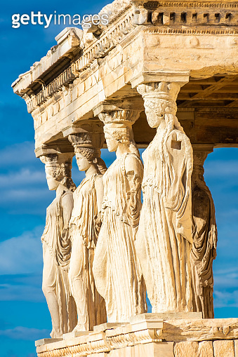 The Caryatides, female statues in the Acropolis of Athens Greece ...