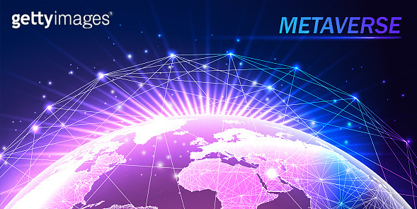 Concept of metaverse with purple global network, planet earth view in ...