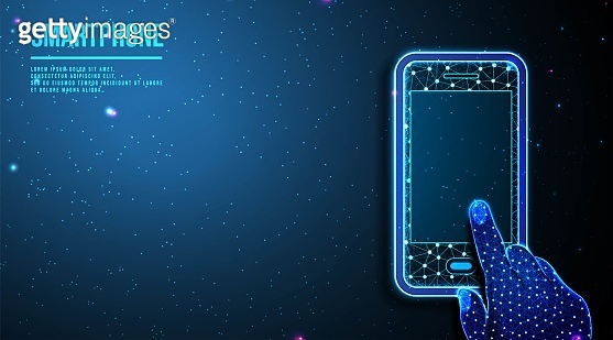 hand touch smartphone. Finger security concept. abstract low poly ...