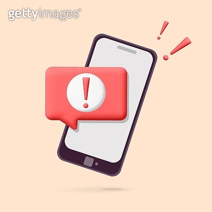 3d vector alert message push notification or error sign on smartphone ...