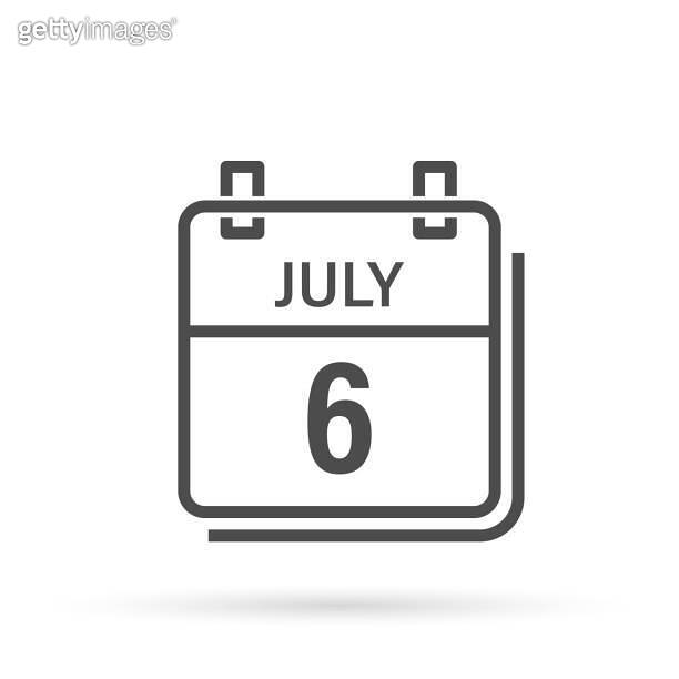Calendar icon with shadow. July 6, Day, month. Flat vector illustration ...