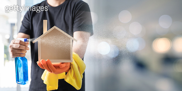 The cleaning service surface sanitizing against COVID-19 outbreak Close ...