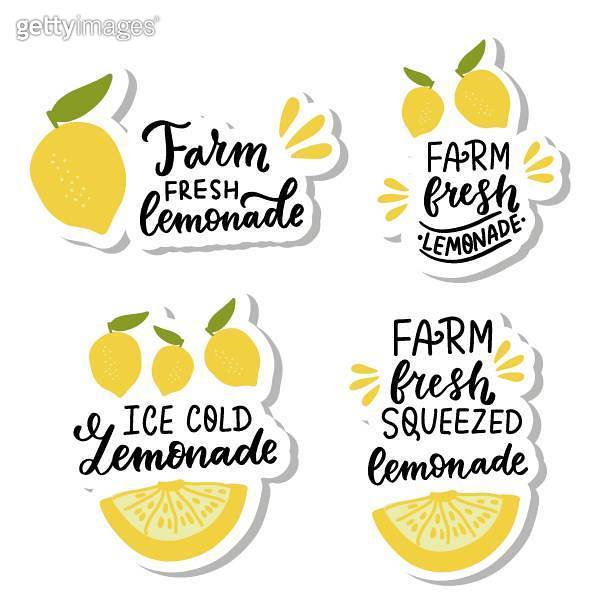 Fresh lemonade quotes set with lemons and half. Hand lettering farm ...