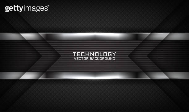3D black silver techno abstract background overlap layer on dark space ...