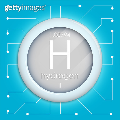 Realistic button with hydrogen symbol. Chemical element is hydrogen ...