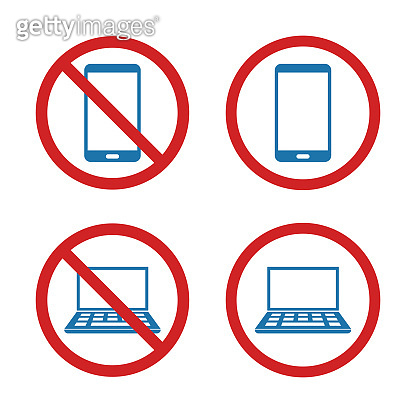 smartphone and laptop computer stop sign 이미지 (1393519224) - 게티이미지뱅크