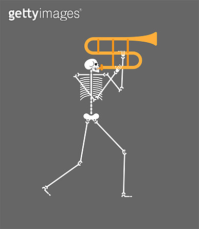 Skeleton musician with trombone. Death Orchestra. Vector illustration ...