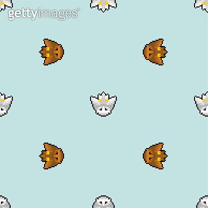 Owl Pixel art Pattern seamless. 8 bit eagle-ow Background. pixelatedl ...