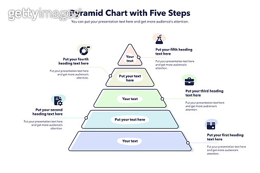 Pyramid chart template with five colorful steps 이미지 (1432156959) - 게티이미지뱅크