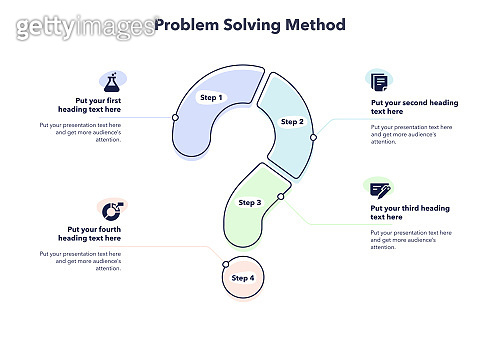 Problem solving method template with four steps 이미지 (1413572428) - 게티이미지뱅크
