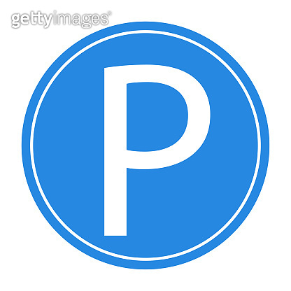 Blue round parking sign. Logo symbol. Vector illustration. stock image ...