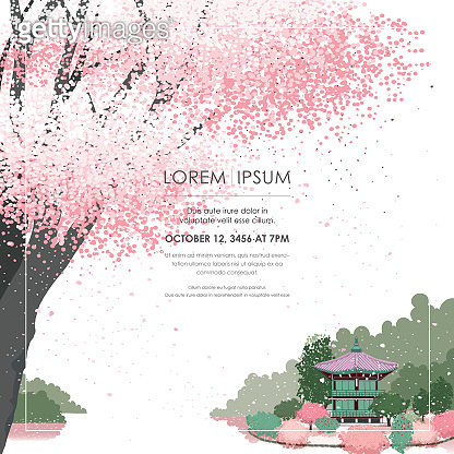 Vector editorial design frame of Korean spring scenery with cherry ...