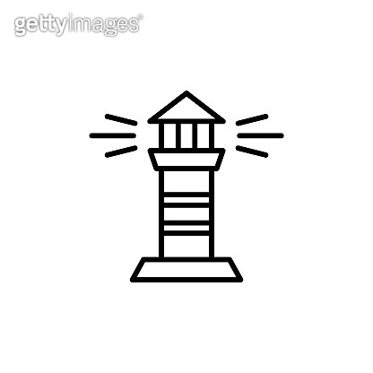 Lighthouse with beams black vector icon illustration isolated on white ...
