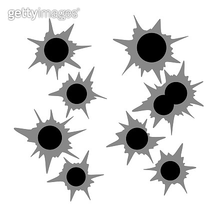 Bullet holes. Torn of gunshot hitting the wall. Template of shooting ...