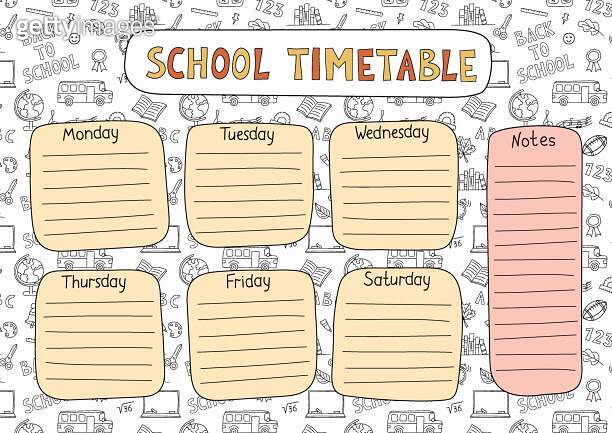 School timetable hand drawn design. Vector planner template for ...