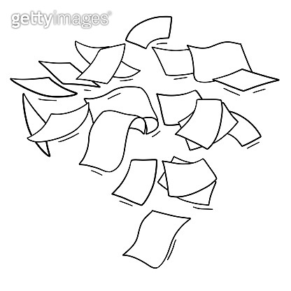 Paper files of documents fall down. Flying sheets. Blank sheet ...