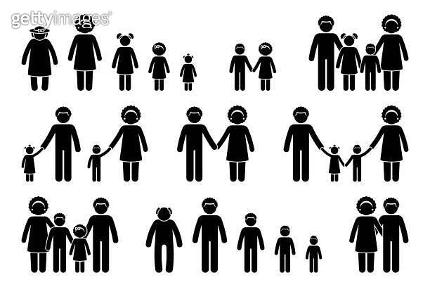 Stick figure people generation family vector icon illustration set ...