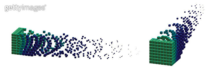 Cubic data block dissolving into small cubes. Big Data concept. Voxel ...