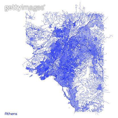 Athens city map with roads and streets, Greece. Vector outline ...