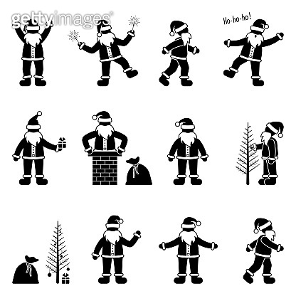 Santa Claus stick figure snowman vector illustration. Stickman standing ...