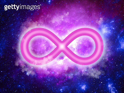 Infinity sign on the background of space landscape - abstract 3d ...