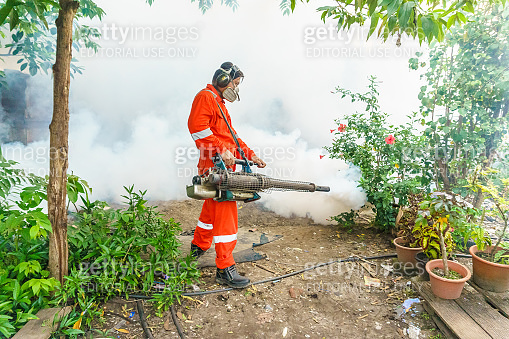 A man use fumigation mosquitoes machine for kill mosquito carrier of ...