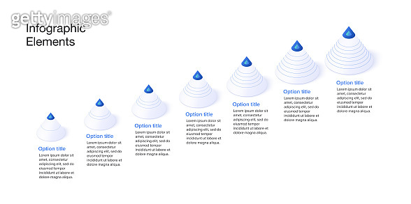 Business process chart infographics with 7 step cones. Cubic corporate ...