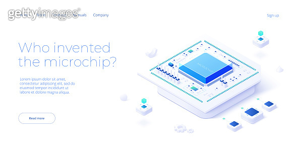 Microchip concept illustration in isometric vector design ...