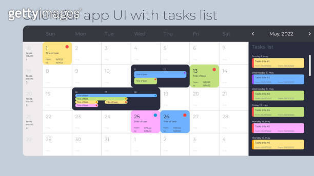 Calendar UI with tasks list for web or application 이미지 (1394245578 ...