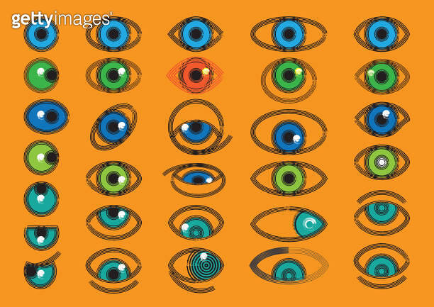 Textured tribal or primitive style eye icon set of vector illustrations ...